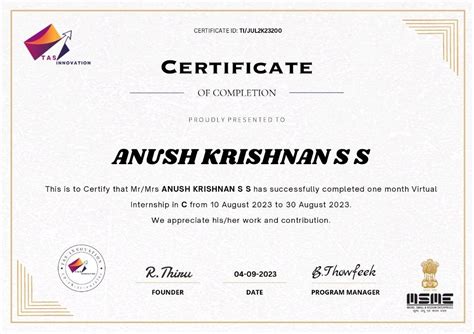 Anush Krishnan On Linkedin Internshipcompleted Cprogramming