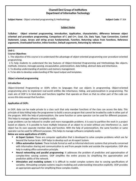 It 304 Oopm Unit I 1693892187 Pdf Object Oriented Programming