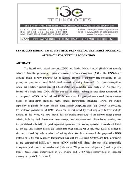 State Clustering Based Multiple Deep Neural Networks Modeling Approach For Speech Recognition Pdf