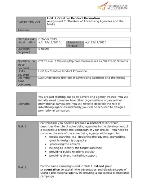 unit 9 assignment 2 final version pdf target audience advertising