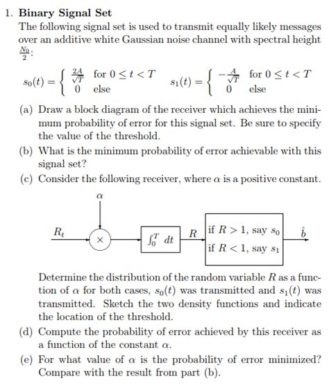 Solved Binary Signal Set The Following Signal Set Is Used Chegg