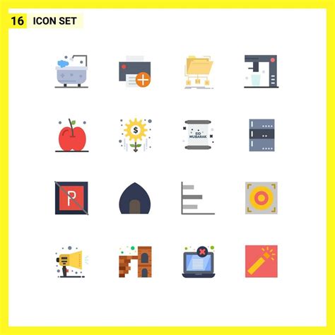 User Interface Pack Of 16 Basic Flat Colors Of Food Drink Hardware Coffee Maker Folder Editable