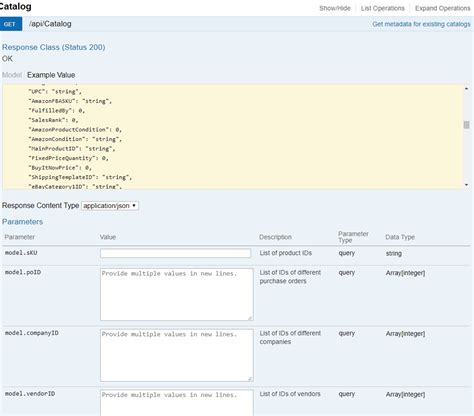 get catalog info for multiple products sellercloud api docs
