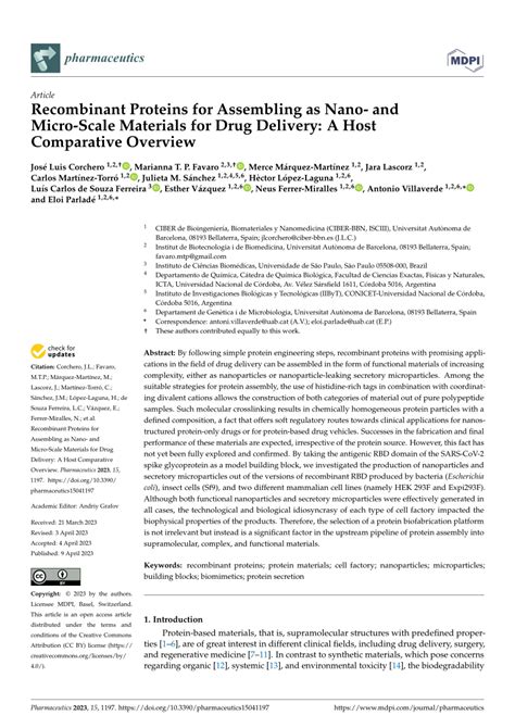Pdf Recombinant Proteins For Assembling As Nano And Micro Scale Materials For Drug Delivery