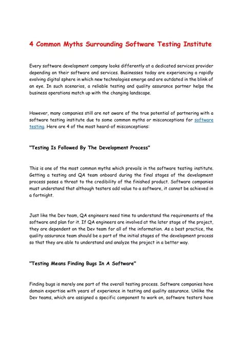 Ppt 4 Common Myths Surrounding Software Testing Institute Powerpoint
