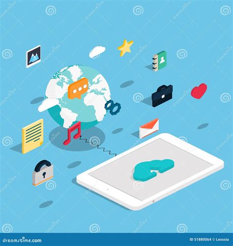 Flat 3d Isometric Touchpad Pc Tablet With Clouds And User Inte Stock Vector Illustration Of