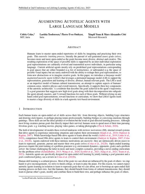 CoLLAs 2023 Augmenting Autotelic Agents With Large Language Models Towards Open Ended Skill ...