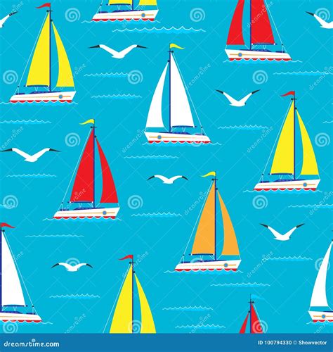 Ship Sailing Boat Sea Seamless Pattern Vessel Travel Vector Sailboats