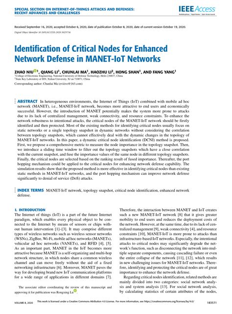 PDF Identification Of Critical Nodes For Enhanced Network Defense In MANET IoT Networks