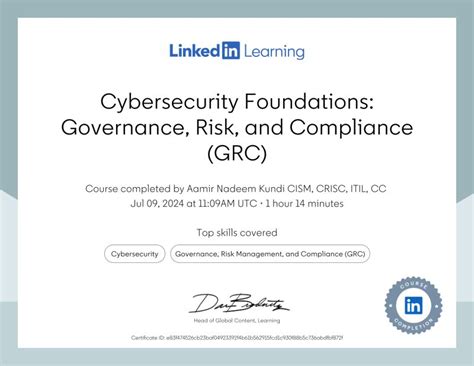Aamir Nadeem Kundi Cism Crisc Itil Cc On Linkedin Certificate Of Completion
