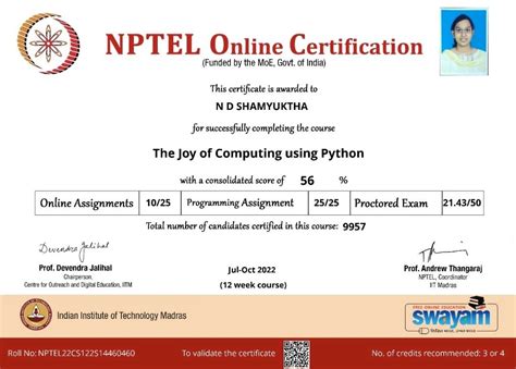 N D Shamyuktha On Linkedin Completed Joy Of Computing Using Python And Recieved My Completion