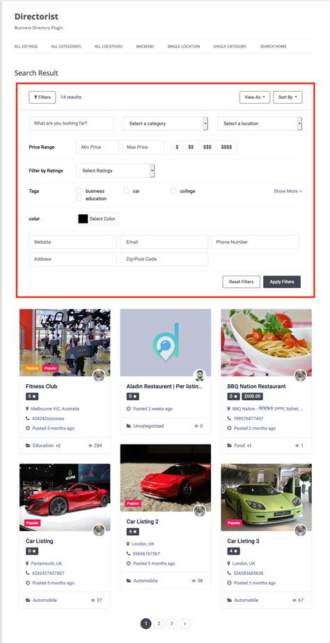 advanced filters in search result page docs