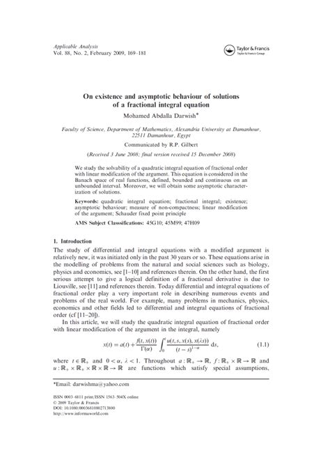 Pdf Existence And Asymptotic Behaviour Of Solutions Of A Fractional Integral Equation