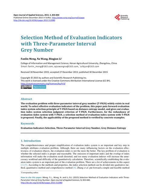 Pdf Selection Method Of Evaluation Indicators With Three Parameter