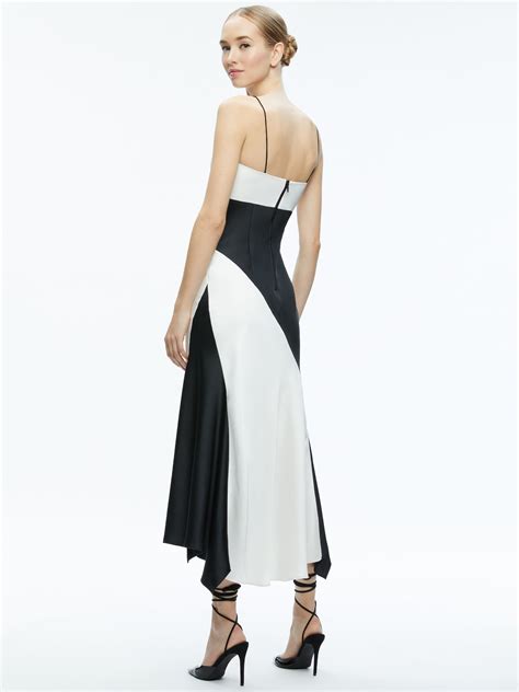 Rosa Asymmetrical Slip Dress In Off Whiteblack Alice Olivia