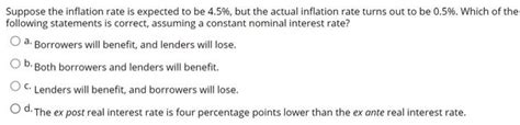 Solved Suppose The Inflation Rate Is Expected To Be Chegg