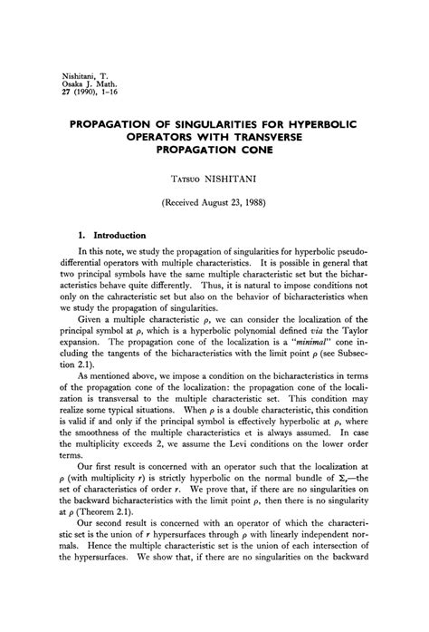 Pdf Propagation Of Singularities For Hyperbolic Operators With Transverse Propagation Cone