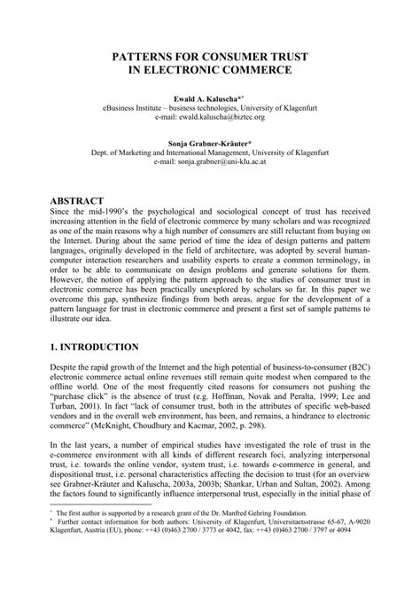 Pdf Patterns For Consumer Trust In Electronic Commerce