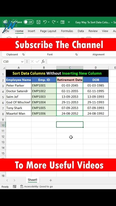 Excel Formula To Sort Data Columns Without New Column 😮 Shorts Youtube