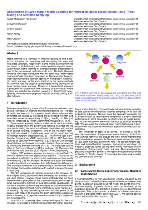 Pdf Acceleration Of Large Margin Metric Learning For Nearest Neighbor Classification Using