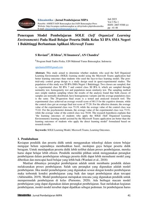 Pdf Penerapan Model Pembelajaran Sole Self Organized Learning
