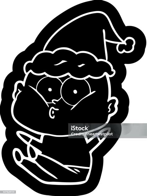 산타 모자를 쓰고 쳐다보는 대머리 남자의 기발한 만화 아이콘 낙서 드로잉에 대한 스톡 벡터 아트 및 기타 이미지 낙서 드로잉 남자 눈 신체 부분 Istock