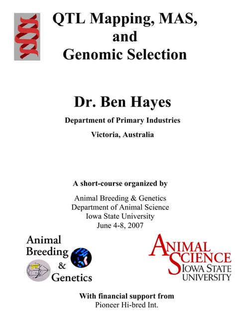 Qtl Mapping Mas And Genomic Selection Pdf