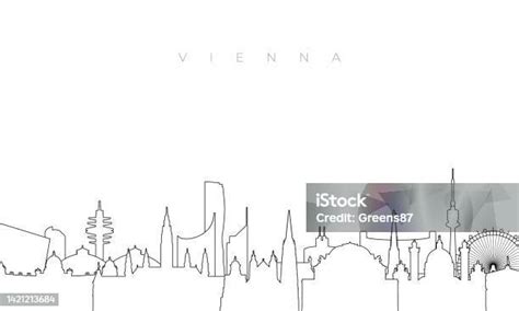 비엔나 스카이 라인을 개략적으로 설명합니다 비엔나 건물과 라인 스타일의 랜드 마크가있는 트렌디 한 템플릿 스톡 벡터 디자인 빈 오스트리아에 대한 스톡 벡터 아트 및 기타