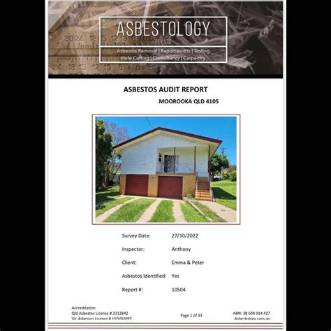 Asbestos Audit Inspection Report Completed At Moorooka Queensland
