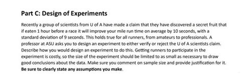Solved Part C Design Of Experiments Recently A Group Of Chegg