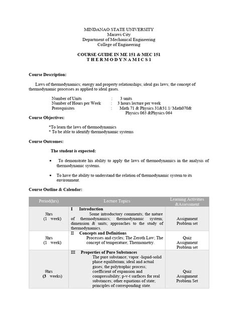Course Guide In Thermodynamics 1 Download Free Pdf Thermodynamics
