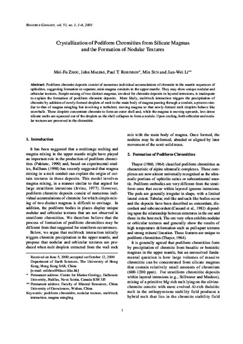Pdf Crystallization Of Podiform Chromitites From Silicate Magmas And
