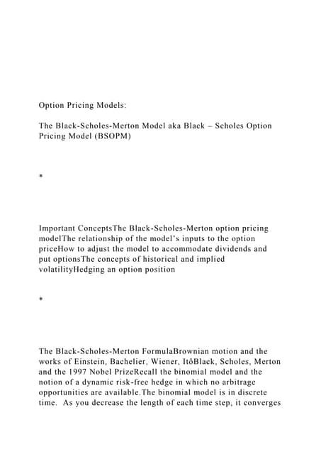 Option Pricing Modelsthe Black Scholes Merton Model Adocx