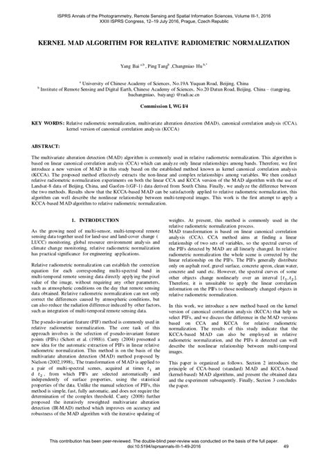 pdf kernel mad algorithm for relative radiometric normalization