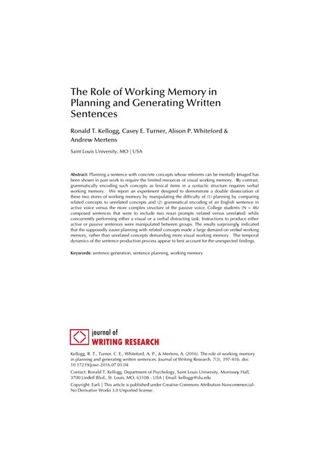 Pdf The Role Of Working Memory In Planning And Generating Written Sentences