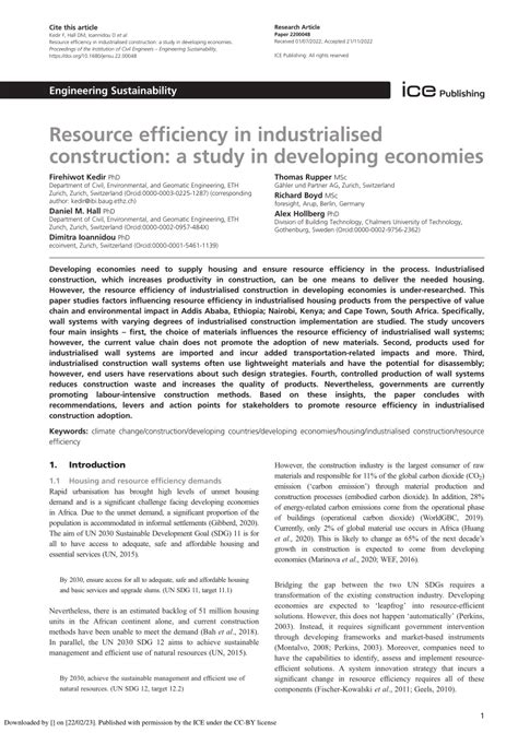 PDF Resource Efficiency Factors In Industrialised Construction A Study In Developing Economies