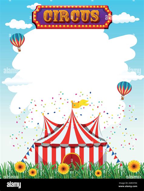 Circus Template With Sign Tent Grass And Flowers Stock Vector Image