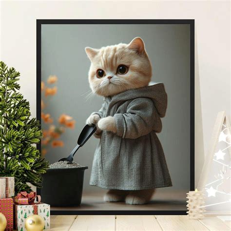 Adorable Cat Wall Art Cute Kitten Poster With Gray Hoodie Sweet Cat