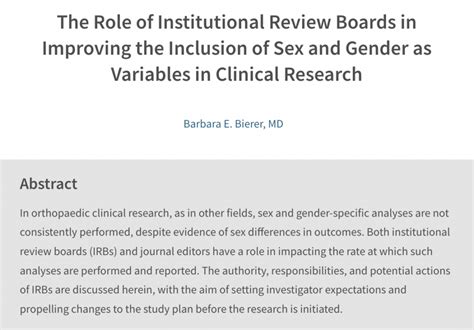The Role Of Institutional Review Boards In Improving The Inclusion Of Sex And Gender As The Role Of Institutional Review Boards In Improving The Inclusion Of Sex And Gender As