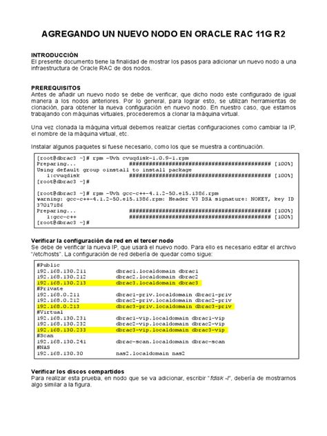 Adicionando Un Nuevo Nodo En Oracle Rac 11g R2 Pdf Base De Datos