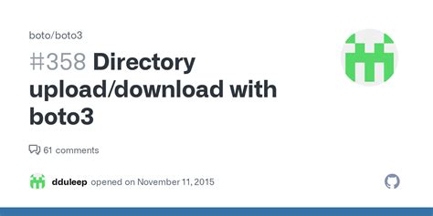 directory upload download with boto3 · issue 358 · boto boto3 · github