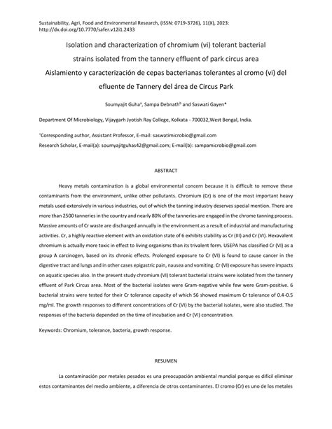 Pdf Isolation And Characterization Of Chromium Vi Tolerant Bacterial Strains Isolated From