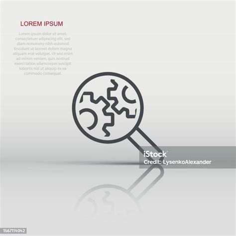 플랫 스타일의 기어 아이콘이 있는 루페 흰색 격리 된 배경에 돋보기 벡터 그림입니다 서탐사 사업 컨셉 검색에 대한 스톡 벡터