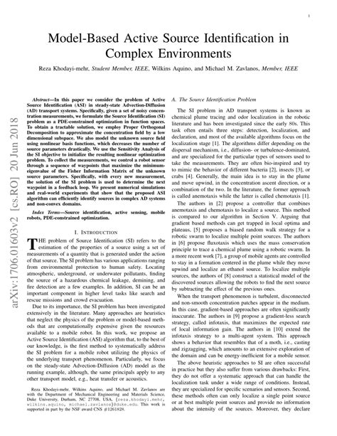 Pdf Model Based Active Source Identification In Complex Environments