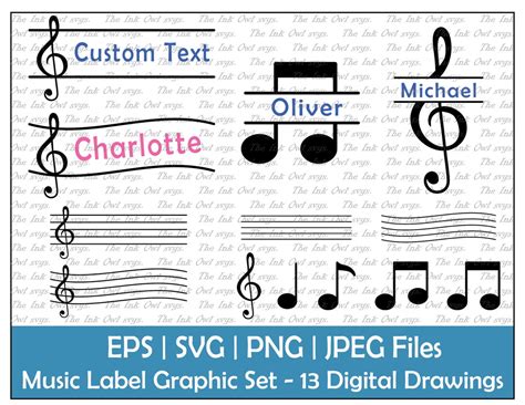 Music Note Name Label Vector Clipart Outline And Stamp Graphics