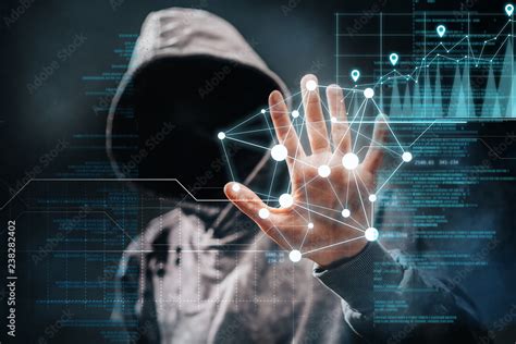 Cyber Crime Male Hacker Accessing To Personal Information Hooded Man With Obscured Face
