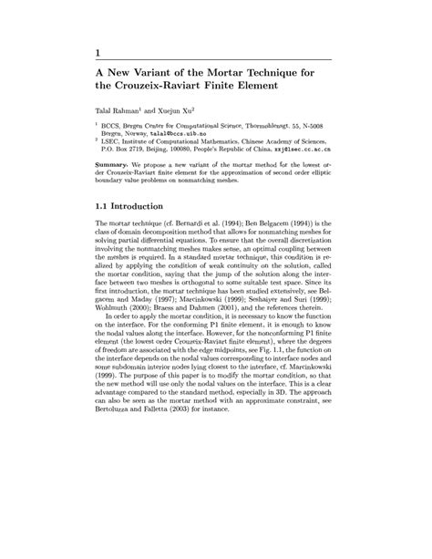 pdf a new variant of the mortar technique for the crouzeix raviart