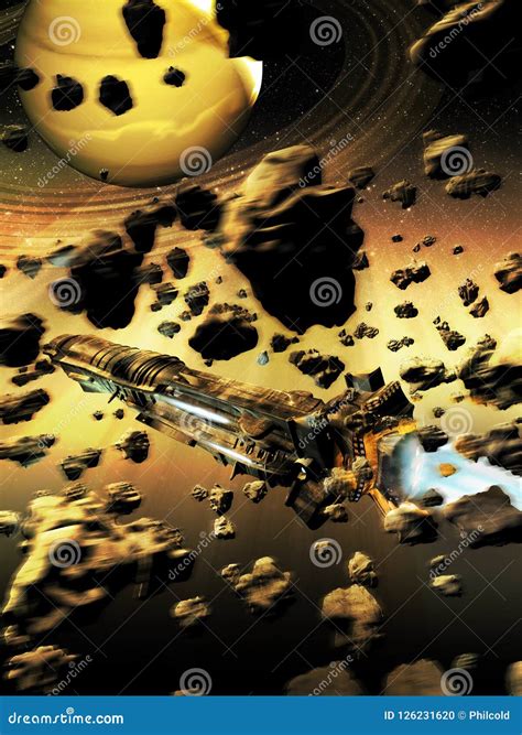 Spaceship Crossing An Asteroids Belt Stock Illustration Illustration Of Exploration Fantastic