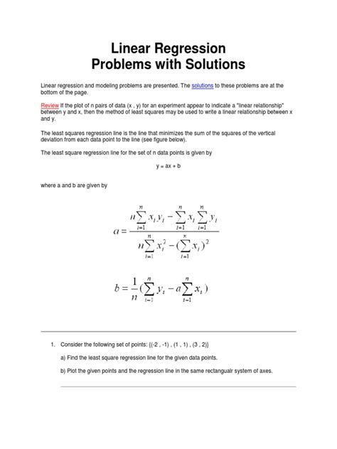 Linear Regression Problems With Solution Pdf Least Squares