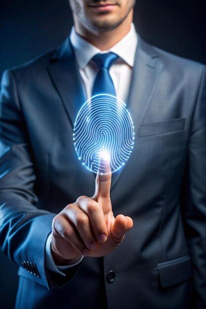 Businessman Using Fingerprint Identification To Access Personal Financial Data Idea For Ekyc